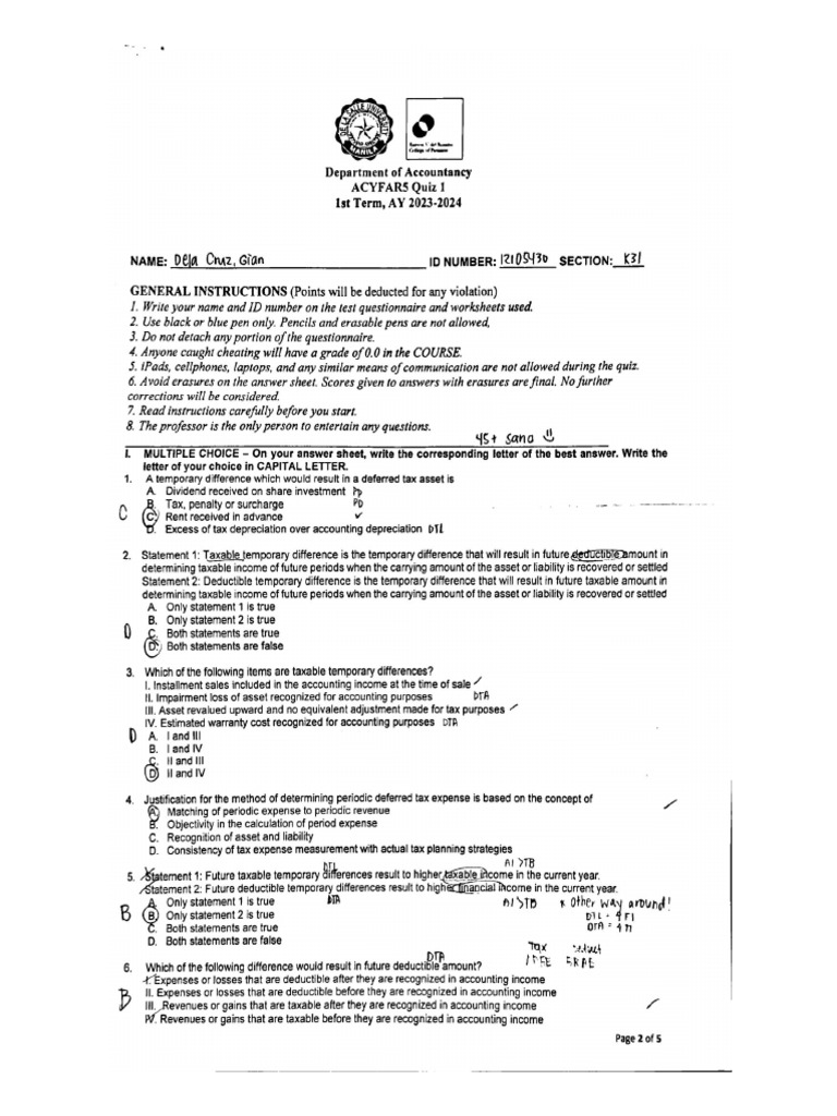 Quiz 1 Income Tax | PDF
