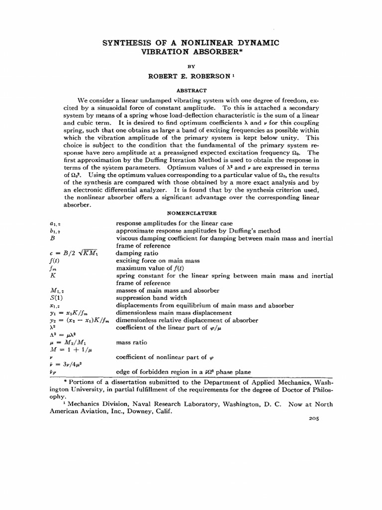 Synthesis of A Nonlinear Dynamic Vibration Absorber | Download Free PDF ...