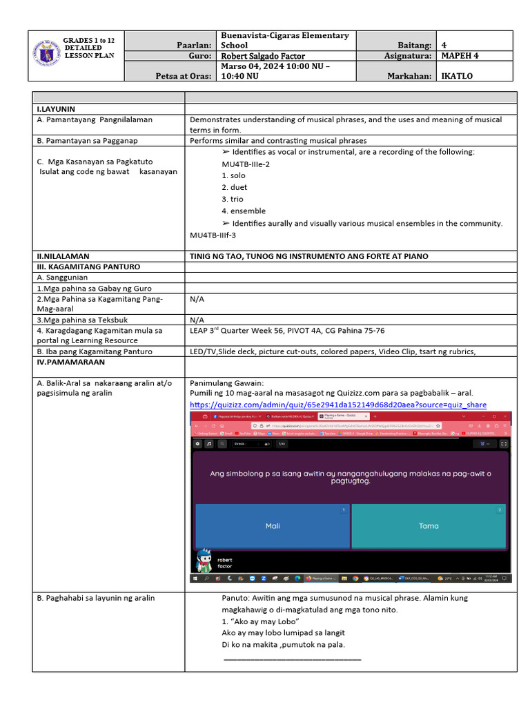 DLP - CO3 - Q3 - Week6 - MAPEH (MUSIC) | PDF