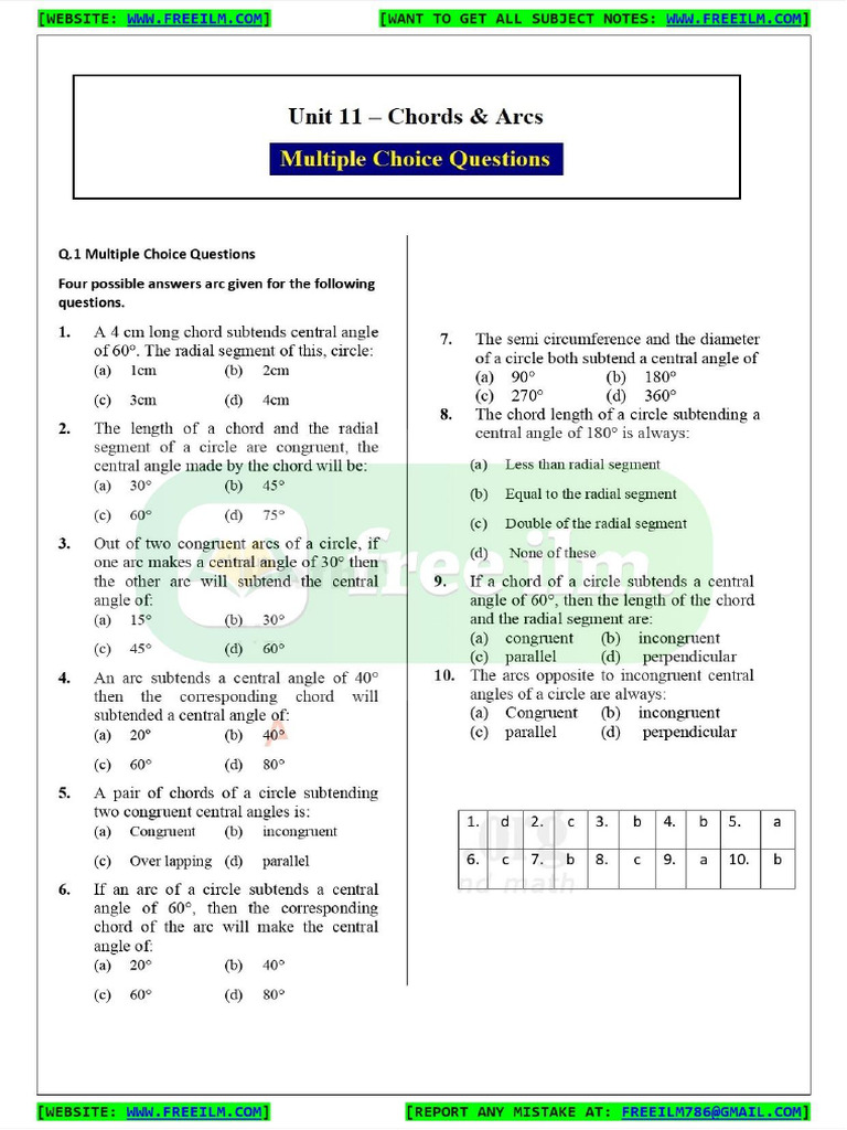 10th Maths Chap11 MCQ's | PDF