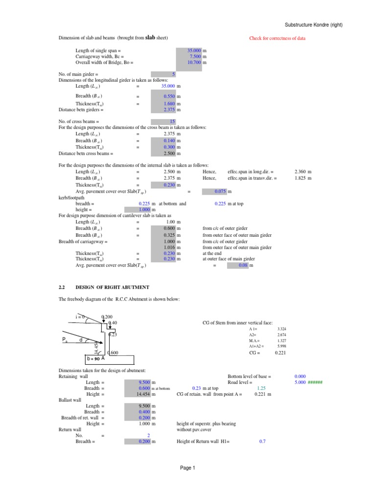 Right Abutment Design for Bridge | PDF | Bending | Stress (Mechanics)