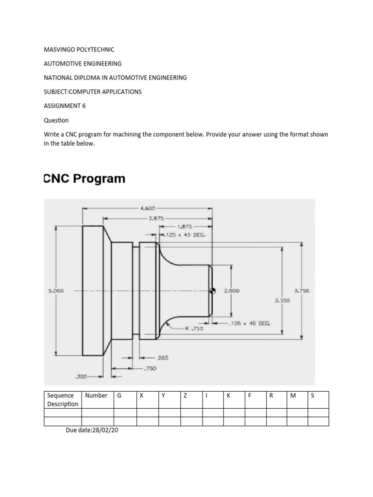 CNC Programming Assignment for Automotive Engineering | PDF | Art ...