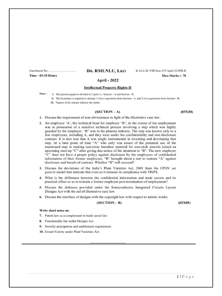 IPR II Question | PDF | Prior Art | Novelty (Patent)