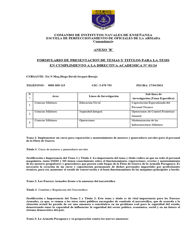 Formato Presentacion Temas y Titulo Tesis Epoa | Descargar gratis PDF ...