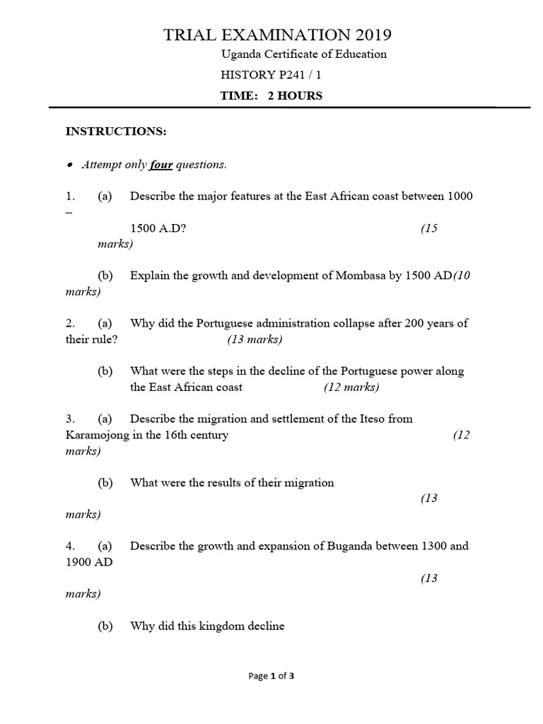 Trial Examination 2019: Time: 2 Hours Instructions | PDF | East Africa ...