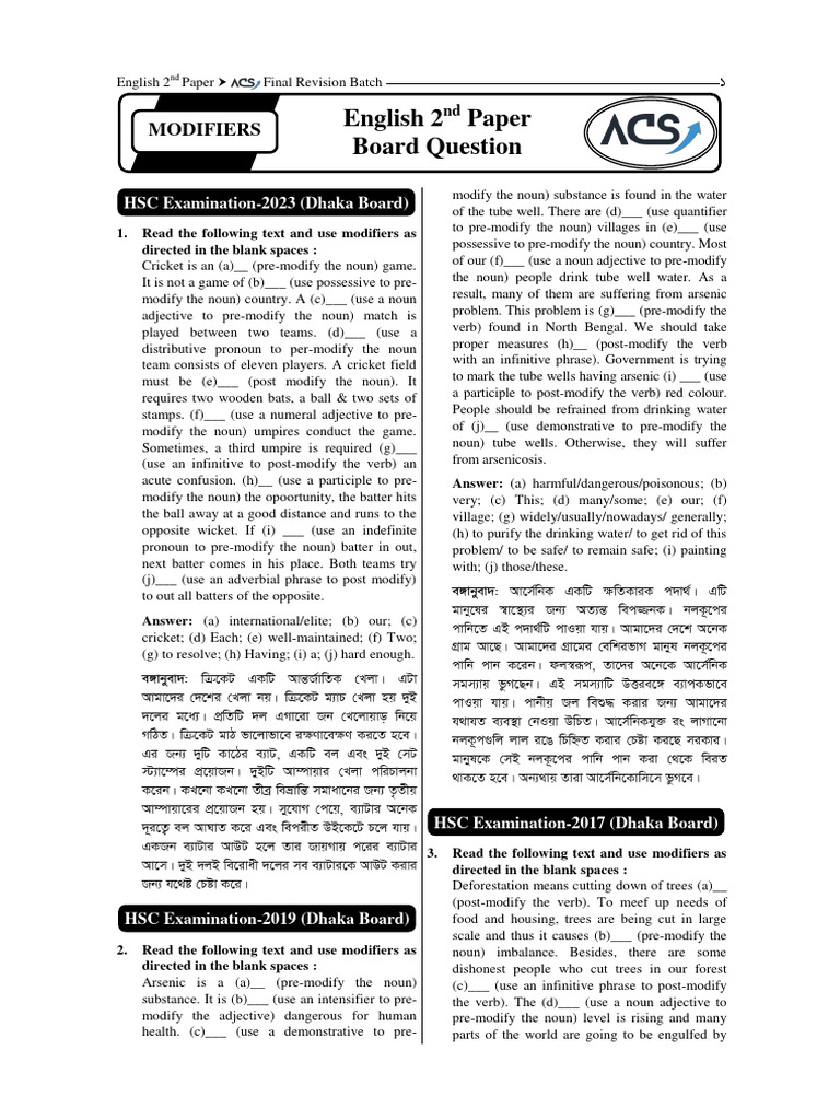 Modifiers Practice Sheet Ok | PDF | Verb | Adjective