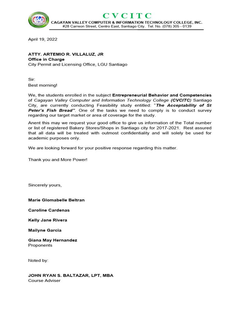 Sample Letter To Gather Data | PDF