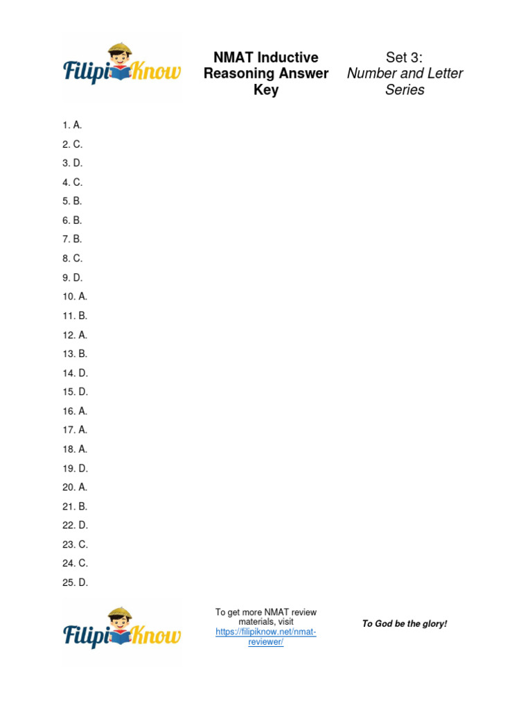 NMAT Inductive Reasoning Answer Key Set 3 | PDF | Art | Computers