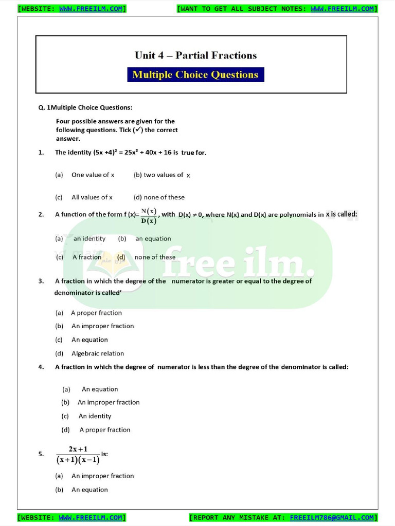 10th Maths Chap4 MCQ's | PDF