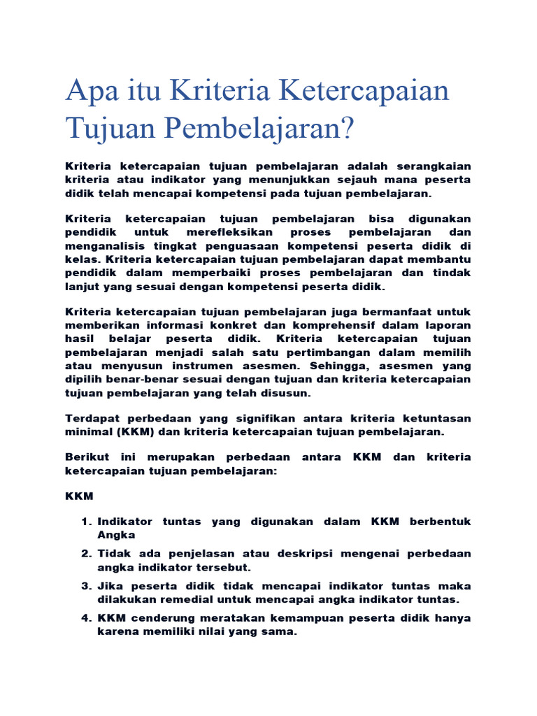 Apa Itu Kriteria Ketercapaian Tujuan Pembelajaran | PDF Apa Itu Kriteria Ketercapaian Tujuan Pembelajaran | PDF