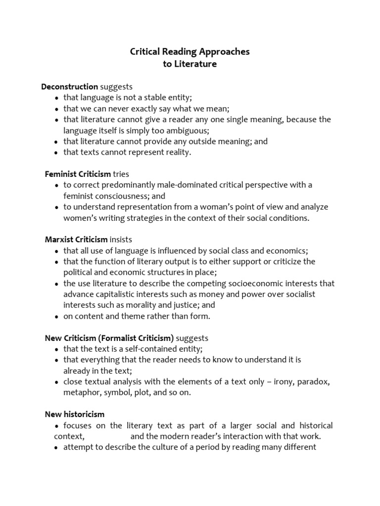 Critical Approaches to Literary Reading | PDF | Behavioural Sciences ...