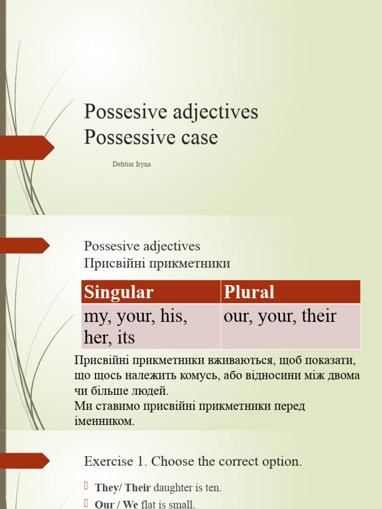 Possesive Adjectives Possessive Case: Dehtiar Iryna | PDF