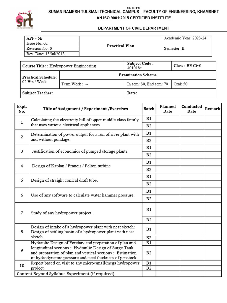 Laboratory Plan HPE | PDF | Hydropower | Energy Technology