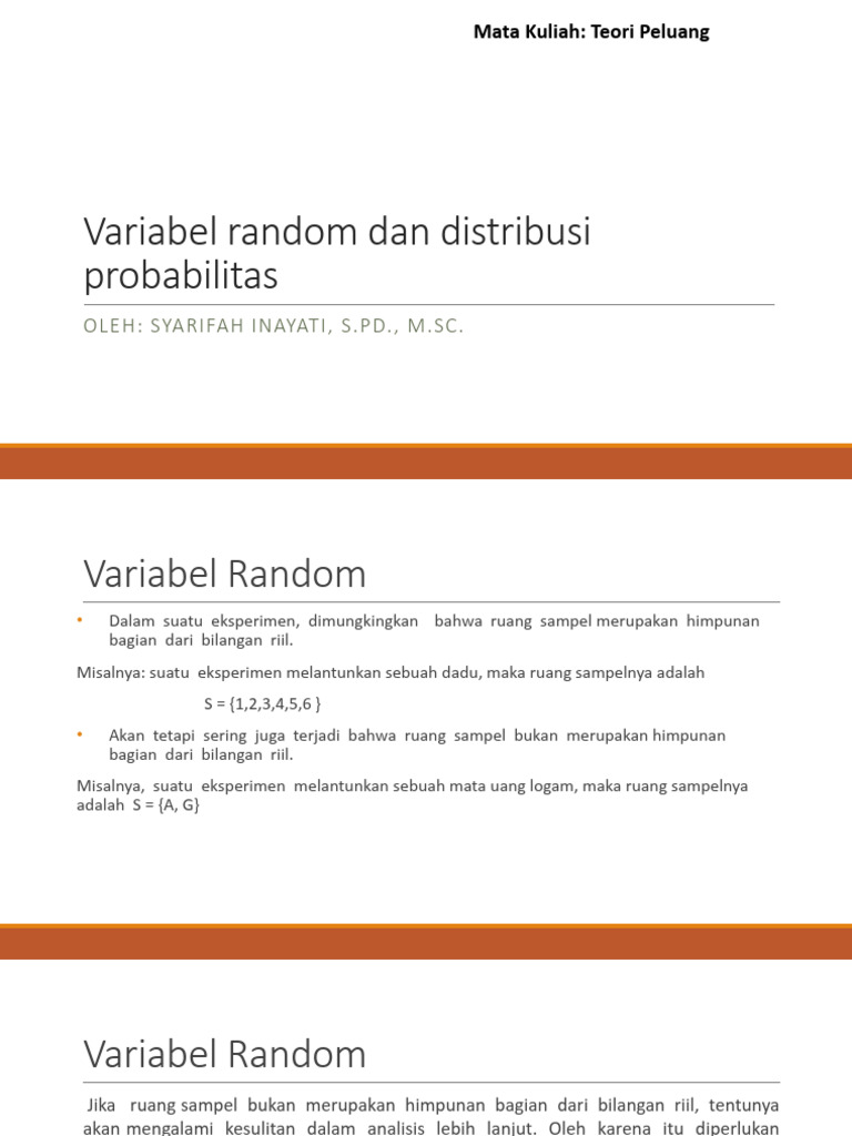 Materi 3.1 Variabel Random Dan Distribusi Probabilitas | PDF