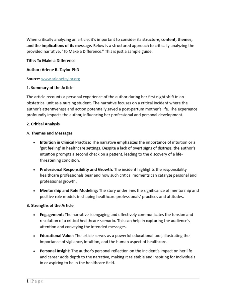 ARTICLE SAMPLE When critically analyzing an article | PDF | Mentorship ...