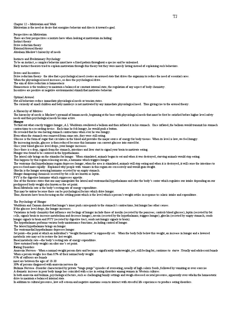 AP Psychology Chapter 12 Outline | PDF | Eating | Motivation
