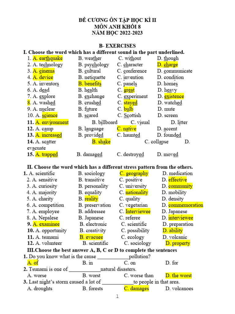 ĐÁP ÁN - Đề Cương Anh 8 HK2 | PDF | Art | Science & Mathematics