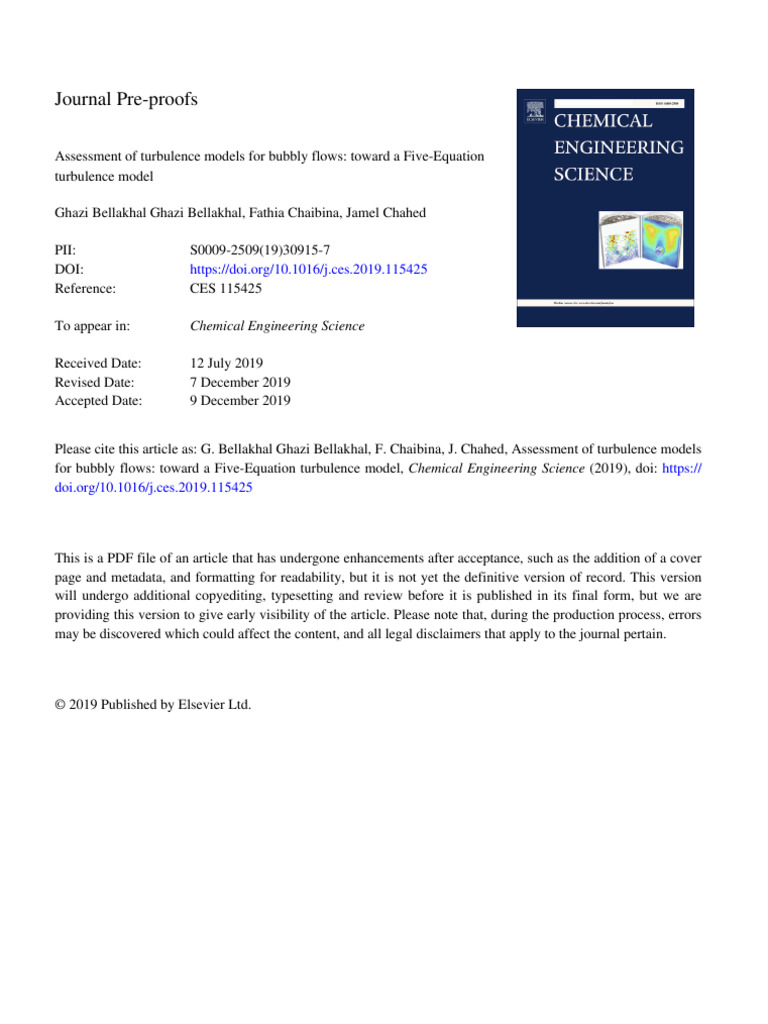 Journal Pre-Proofs: Chemical Engineering Science | PDF | Turbulence | Computational Fluid Dynamics