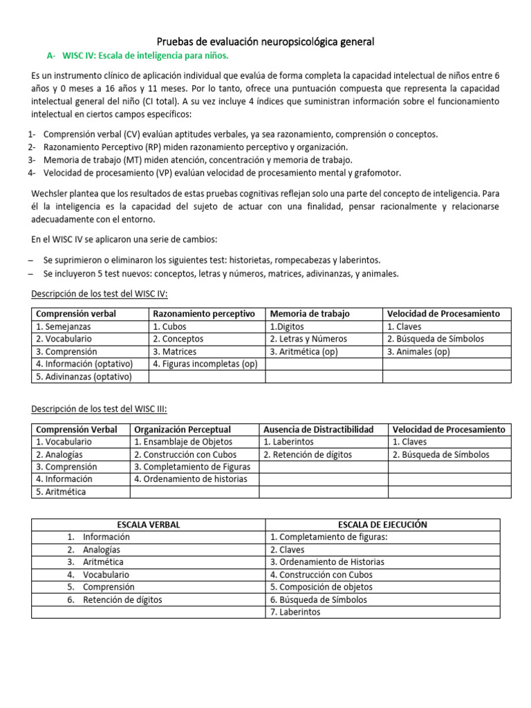 Pruebas de evaluación neuropsicológica general | PDF | Cerebro | Atención