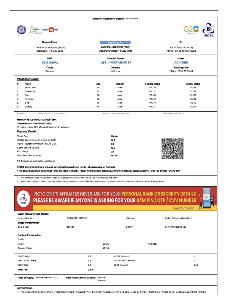 Train Ticket | PDF | Identity Document
