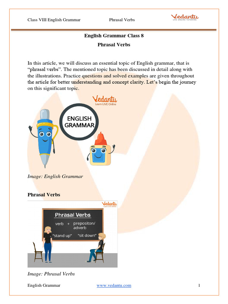 Class 8 English Grammar Ncert Solutions Phrasal Verbs | PDF | English Grammar | Verb