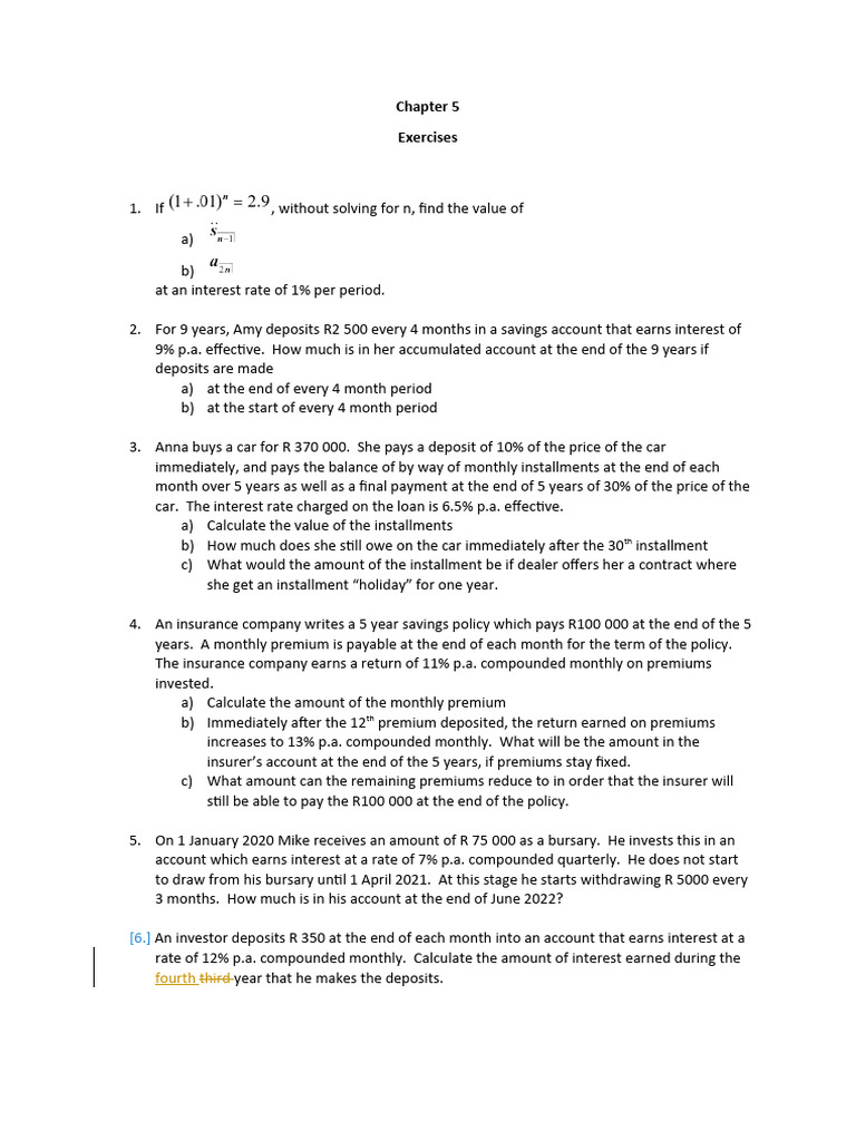 Chapter 5 Exercises - Corrected | PDF | Interest | Insurance
