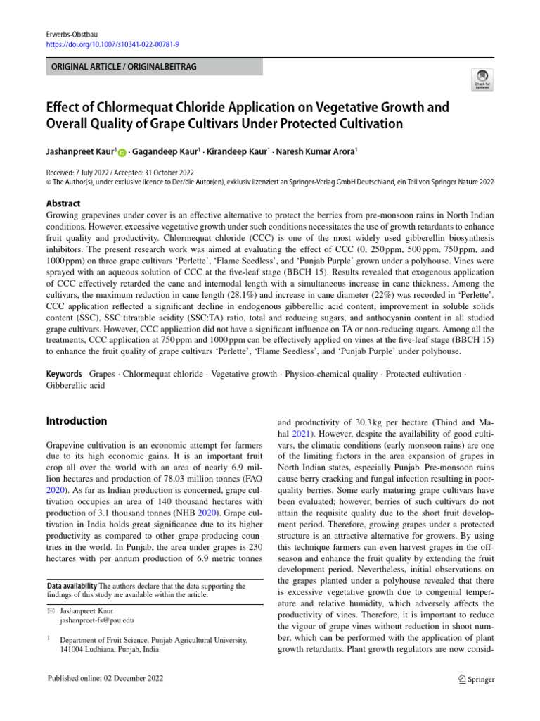 Chlormequat Effects on Grape Growth | PDF | Grape | Fruit