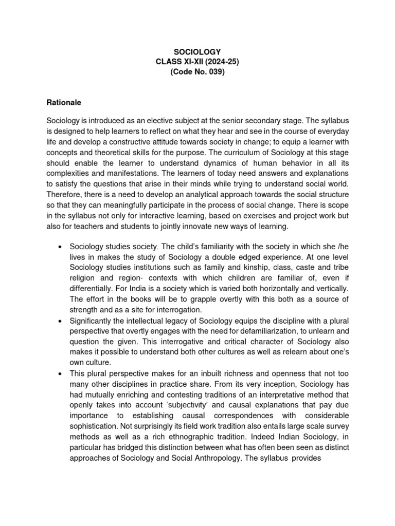 Sociology Srsec 2024 25 Pdf Sociology Society