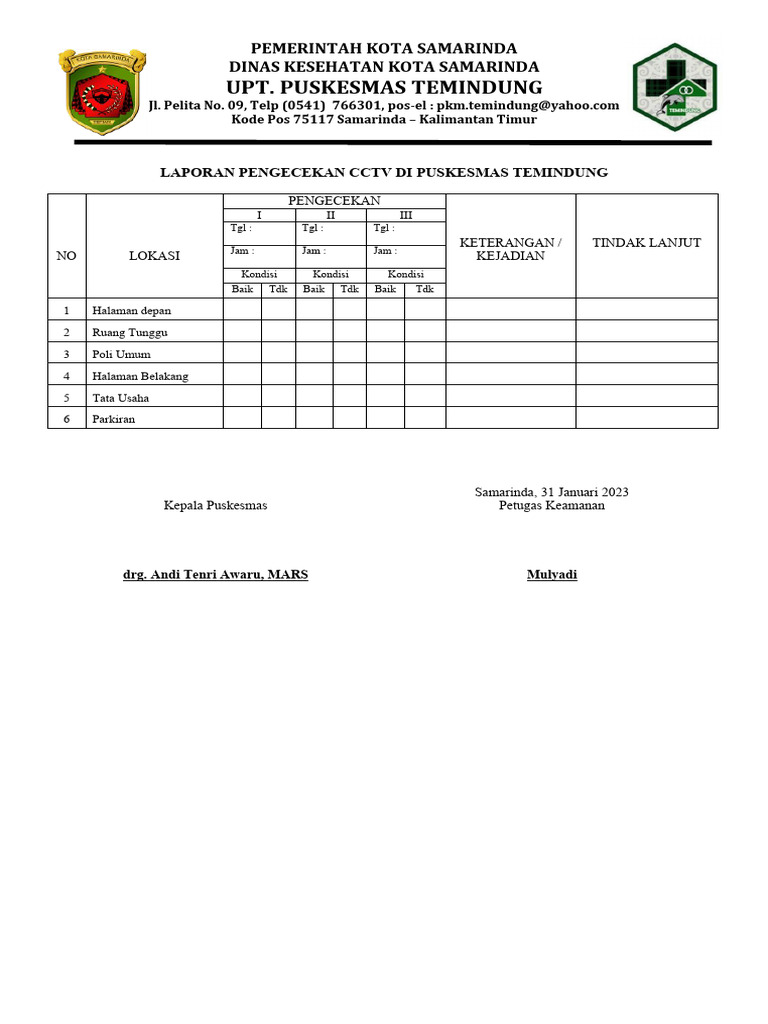 Form Laporan Pengecekan CCTV | PDF
