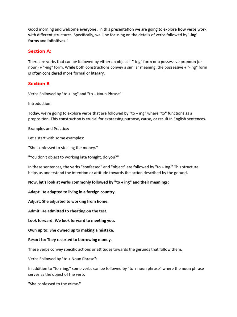 Verbs with -ing Forms Explained | PDF | Verb | Object (Grammar)