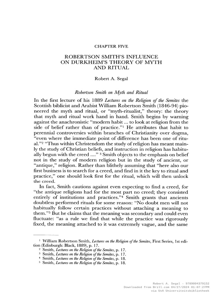 Robert Segal - Robertson Smith and Durkheim | PDF | Émile Durkheim ...
