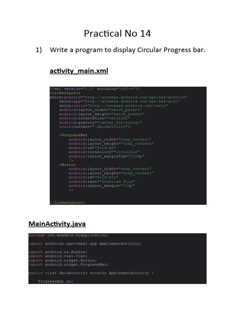 Practical No 13 ProgressBar | PDF | Android (Operating System) | Mobile Phones