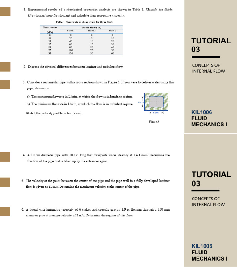Tutorial 3 (2024) CONCEPTS OF INTERNAL FLOWS | PDF | Fluid Dynamics | Viscosity