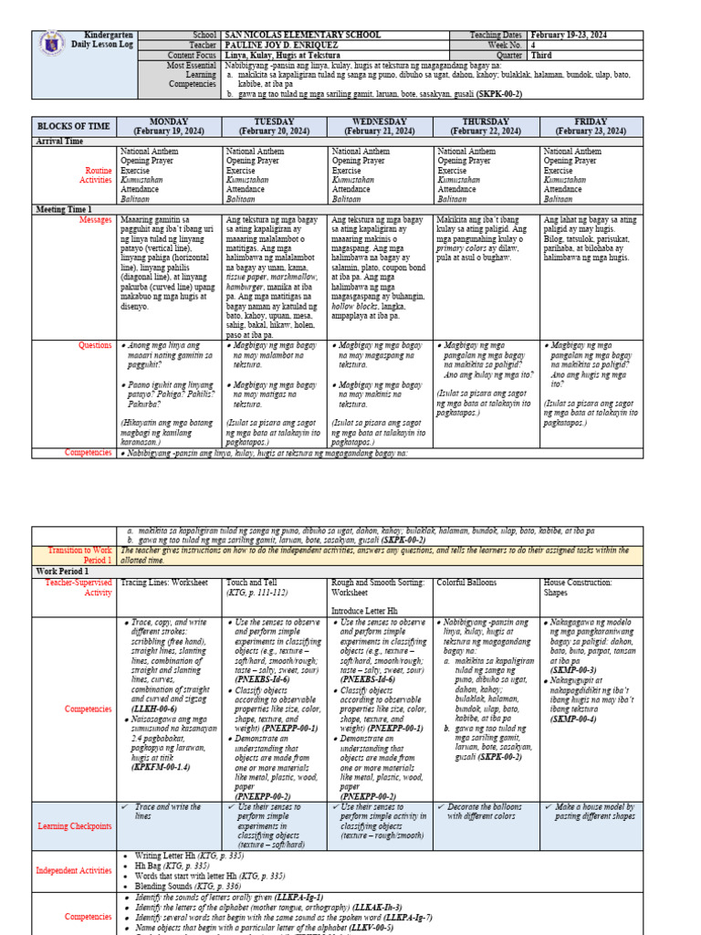 Kindergarten-DLL-MELC-Q3-WK4-RUBY-LAXAMANA-2023-2024 | PDF