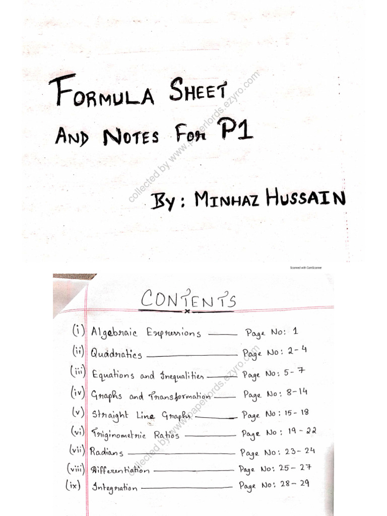 P1 Notes and Formula | PDF