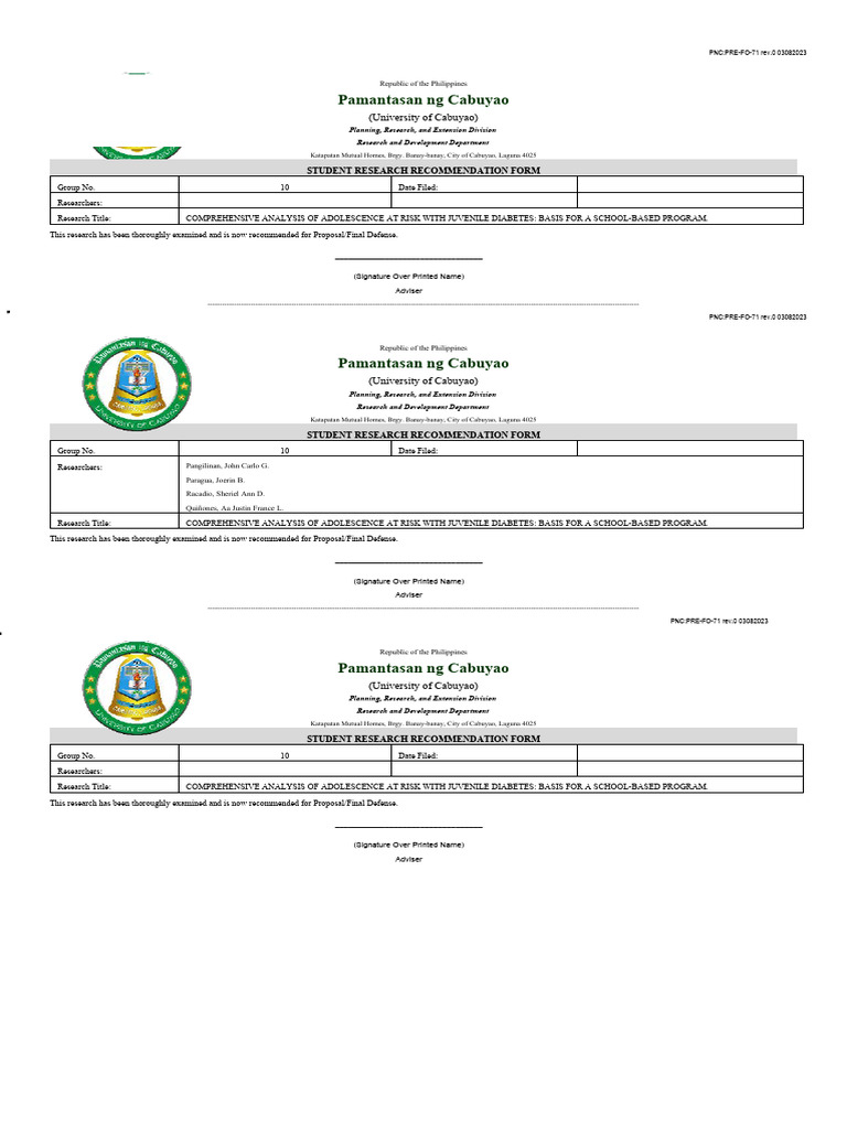 PNC PRE FO 71 Student Research Recommendation Form 20230308095623 | PDF ...