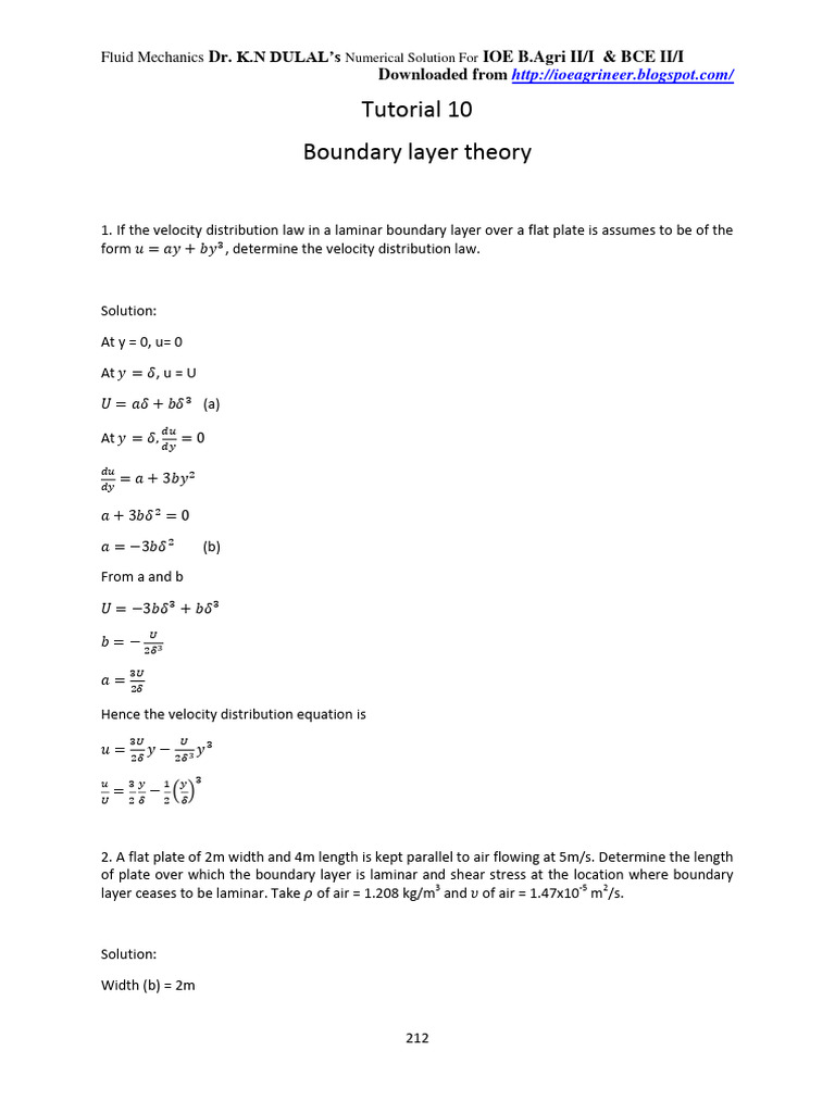 Boundary Layer and Flow Past Through Submerged Body Numericals - KN Dulal | PDF | Boundary Layer ...