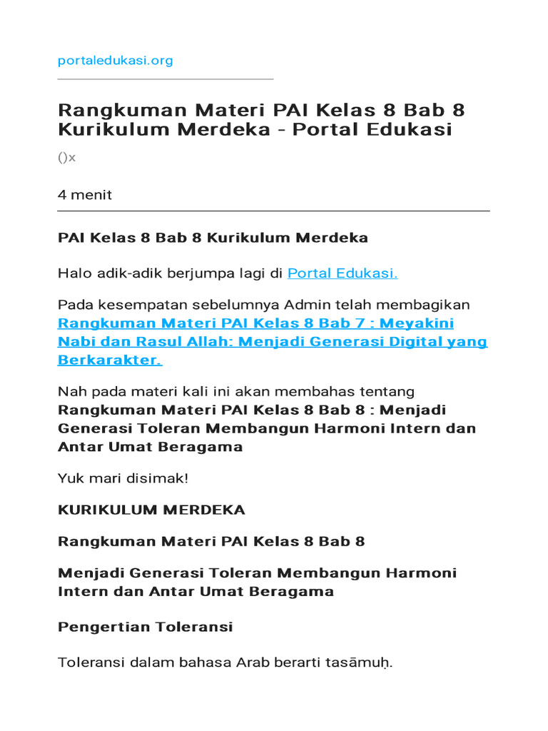 Rangkuman Materi PAI Kelas 8 Bab 8 Kurikulum Merdeka - Portal Edukasi-2 | PDF