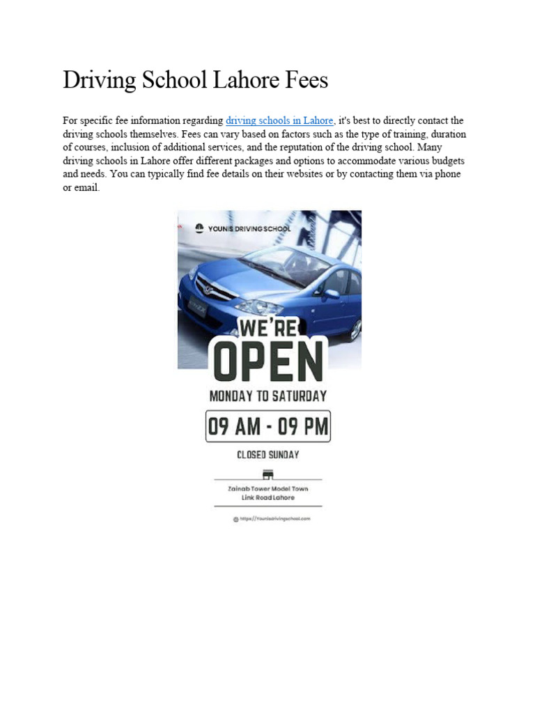 Driving School Lahore Fees | PDF