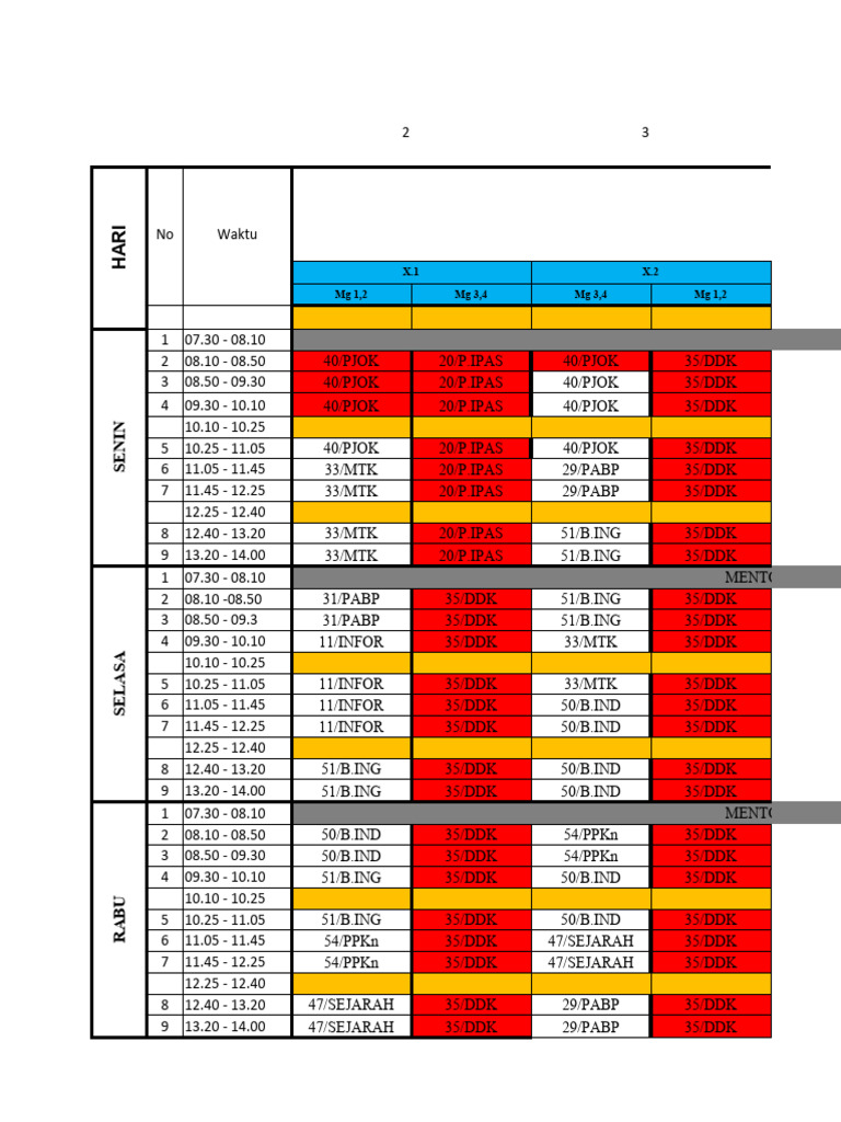 Jadwal Pelajaran Sem Genap TP 2023-2024 Cetak | PDF
