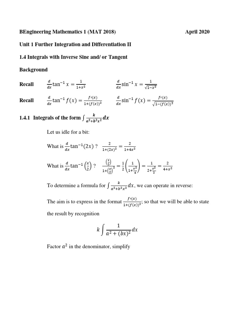 1.4 Integrals With Inverse Trig | PDF | Trigonometric Functions | Calculus