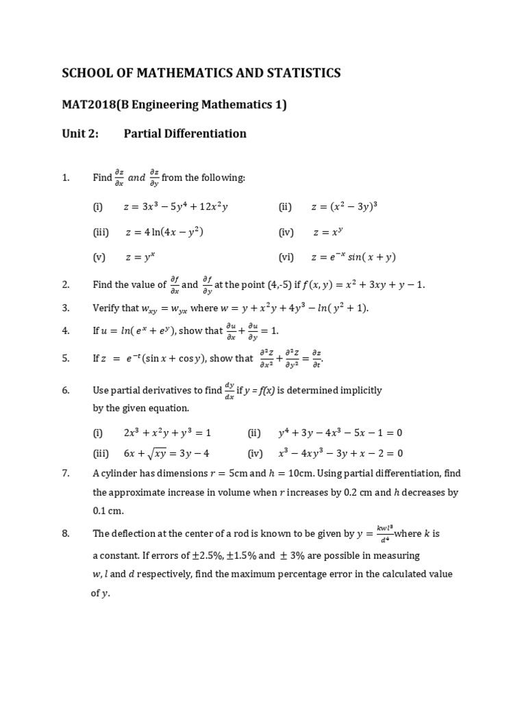 MAT2018 Problem Sheet 5 | PDF | Mathematical Objects | Calculus