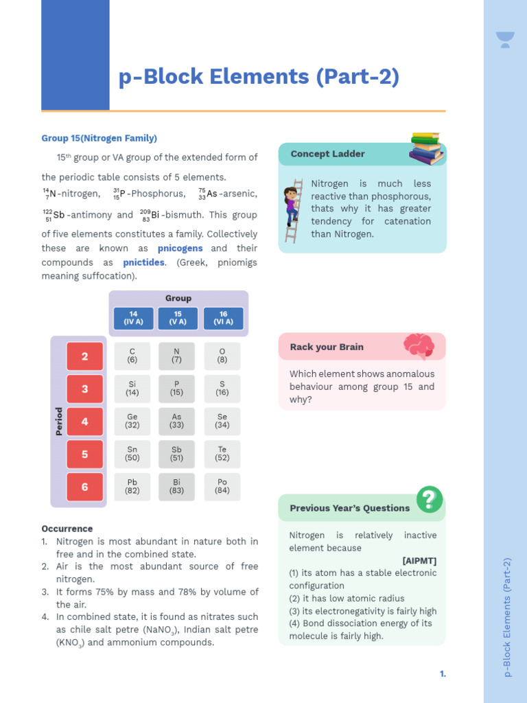 P Block Elements Part 2 | PDF | Nitrogen | Nitric Acid