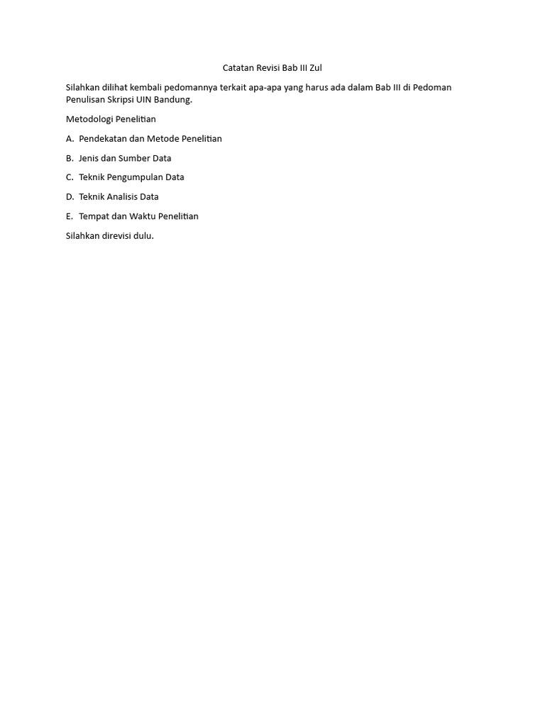 Catatan Revisi Bab III Zul | PDF
