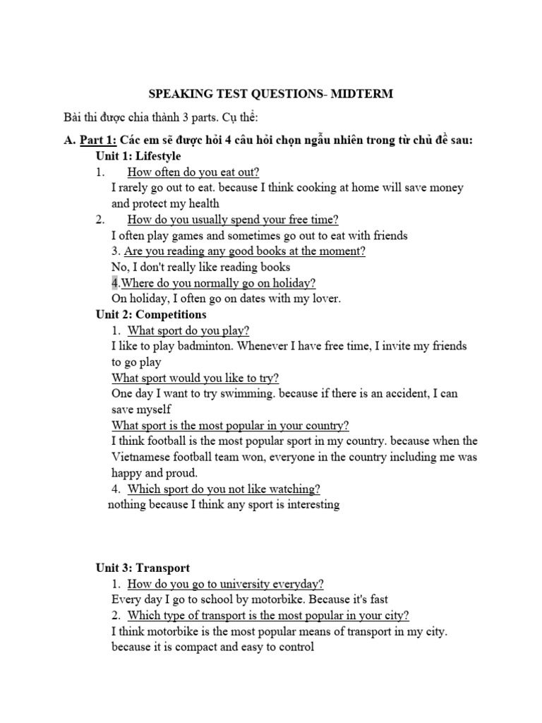 Speaking Test Questions-Midterm | PDF