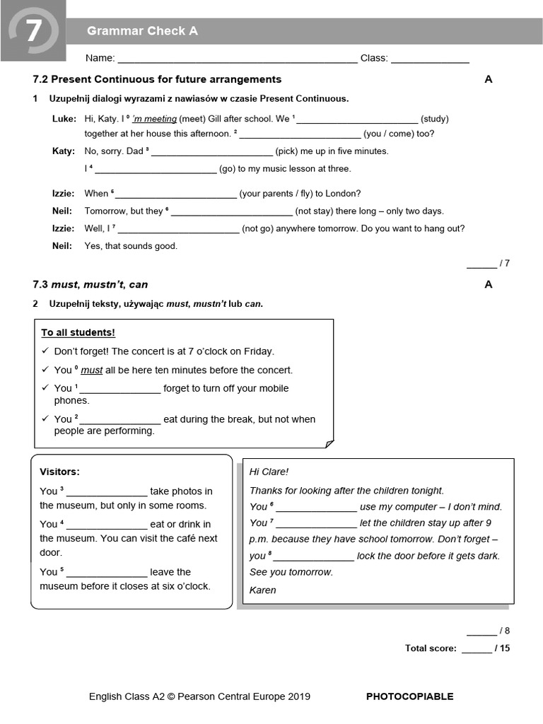 Present Continuous & Modals Practice | PDF | Language Arts & Discipline