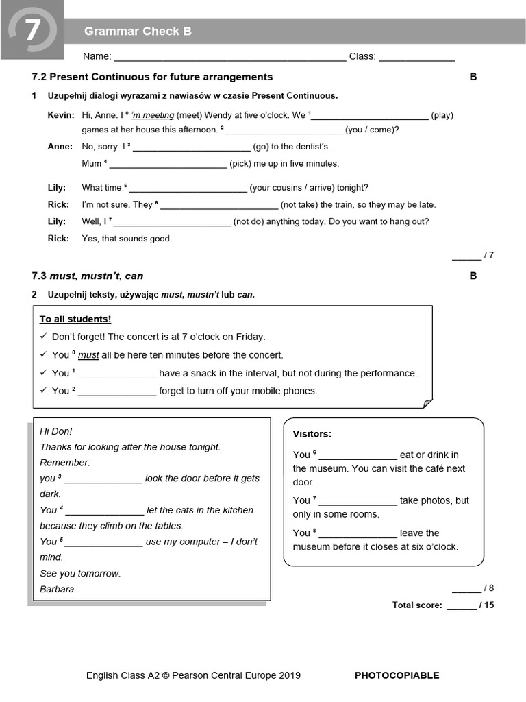 EC - A2 - Tests - Grammar Check 7B | PDF