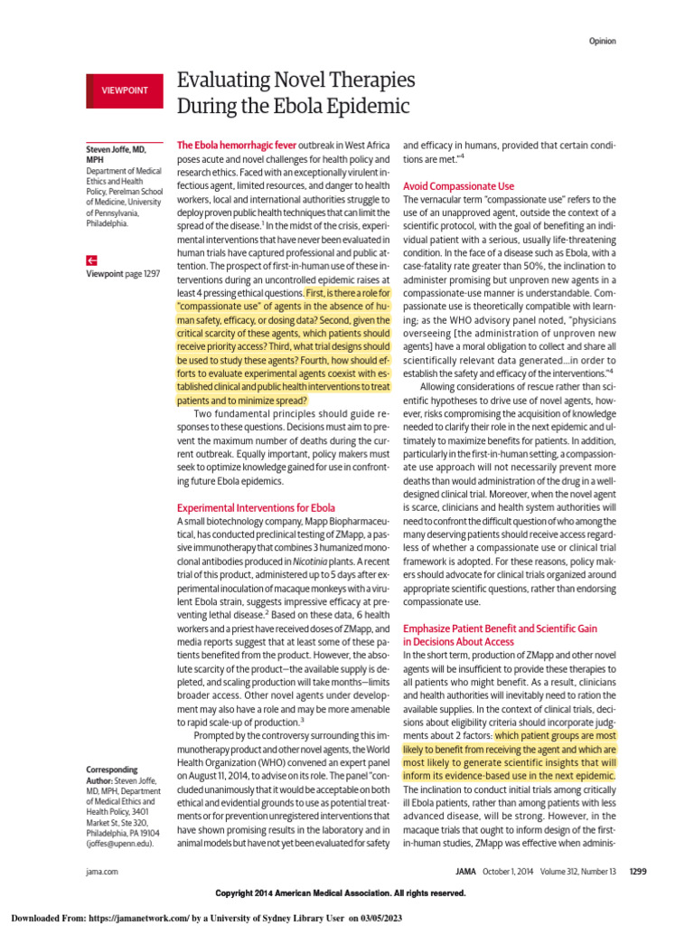 Evaluating Novel Therapies During Ebola Epidemic | PDF | Clinical Trial ...