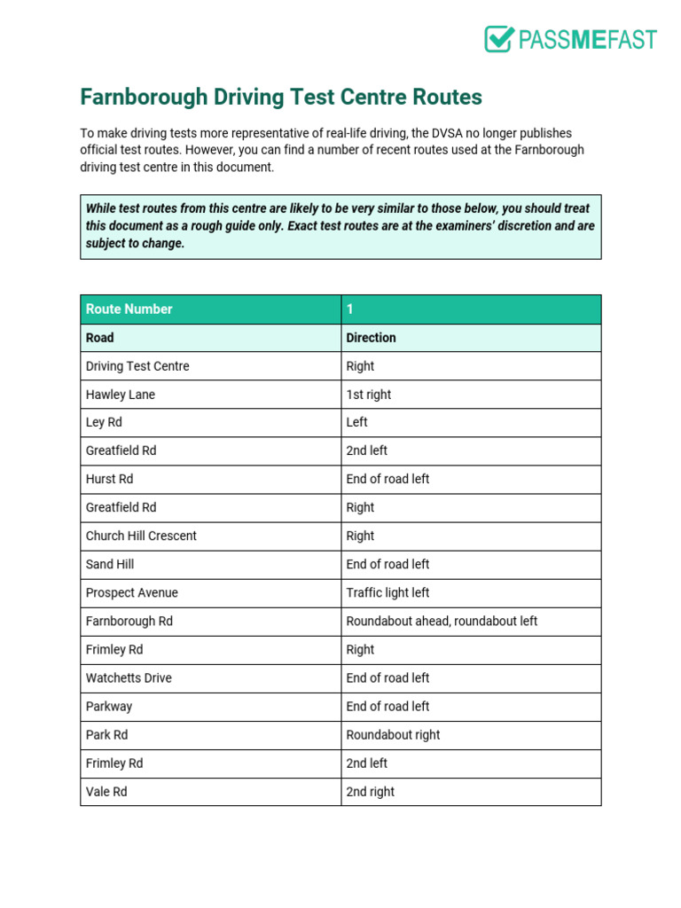 Farnborough Test Routes Guide | PDF | Routes | Infrastructure