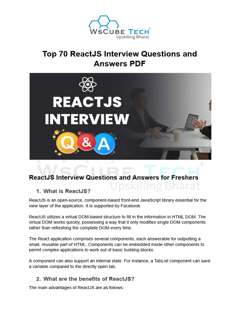 Reactjs Questions And Answers Pdf Document Object Model Java Script 5954